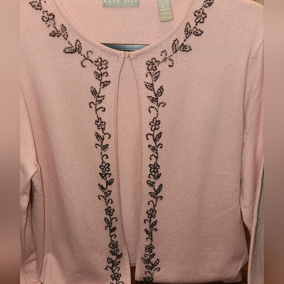 Kate Hill | Sweaters | New Kate Hill Blush Pink Cardigan W Beaded ...